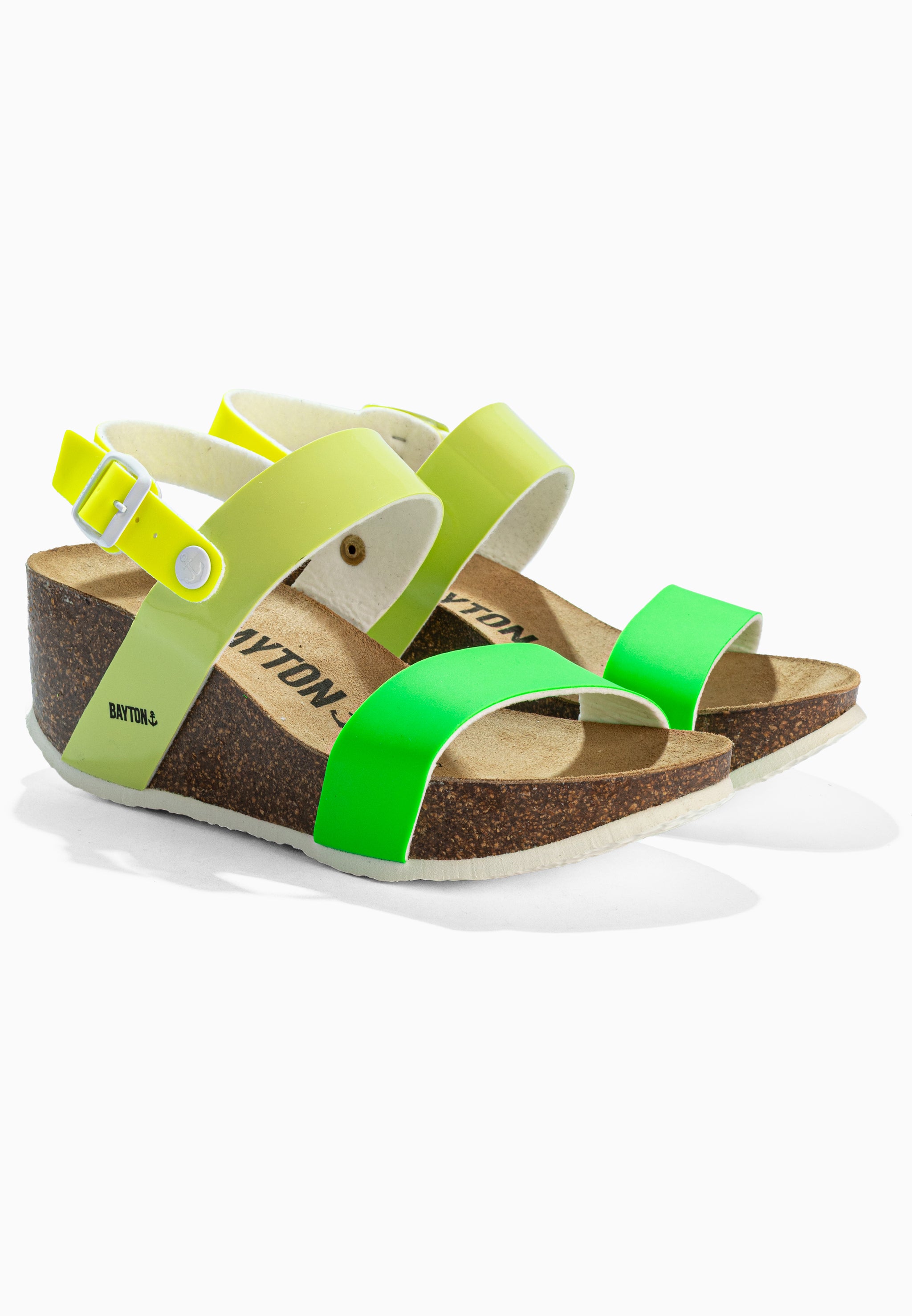 Bayton Women's Green and Yellow Selene Wedge and Semi-Wedge Sandals