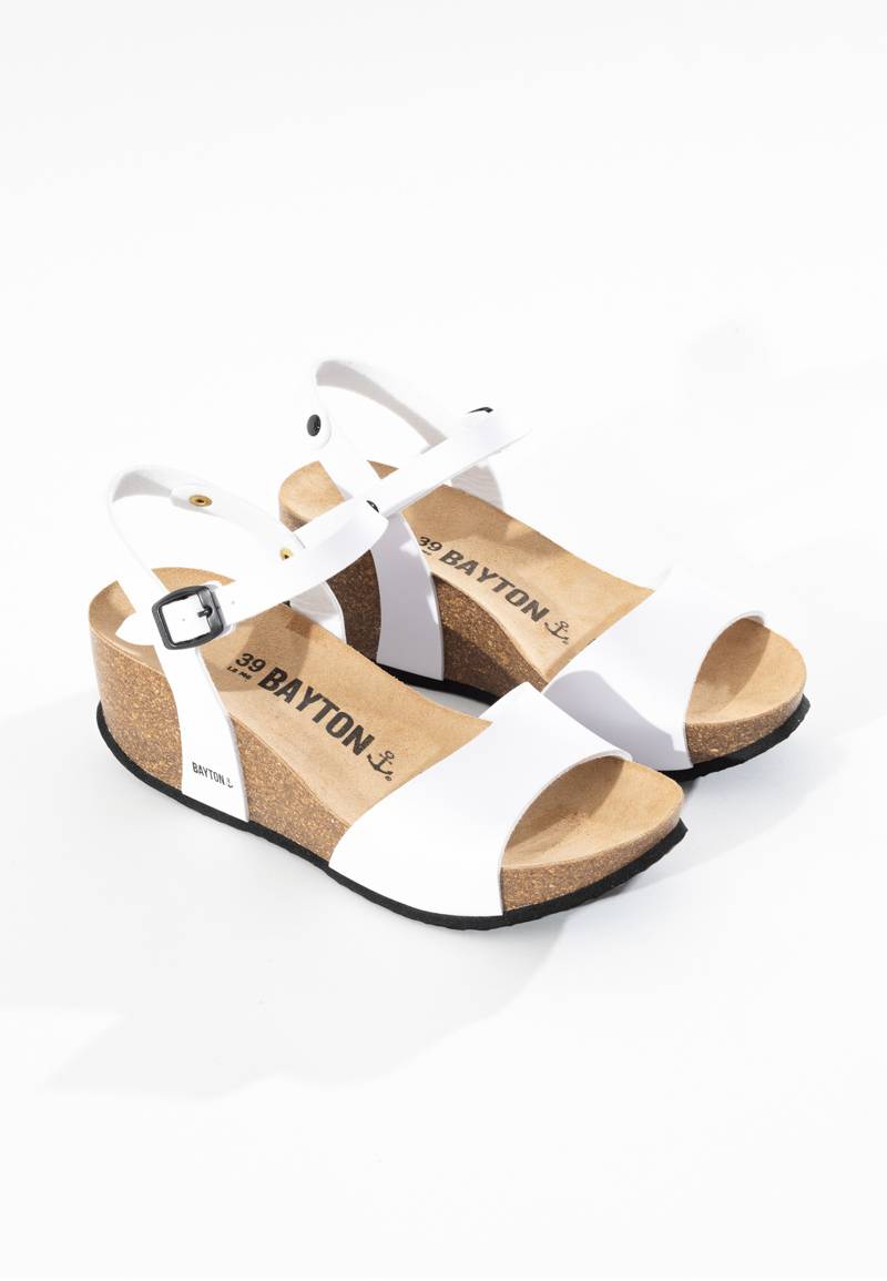Bayton Women's White Maya Wedge and Semi-Wedge Sandals