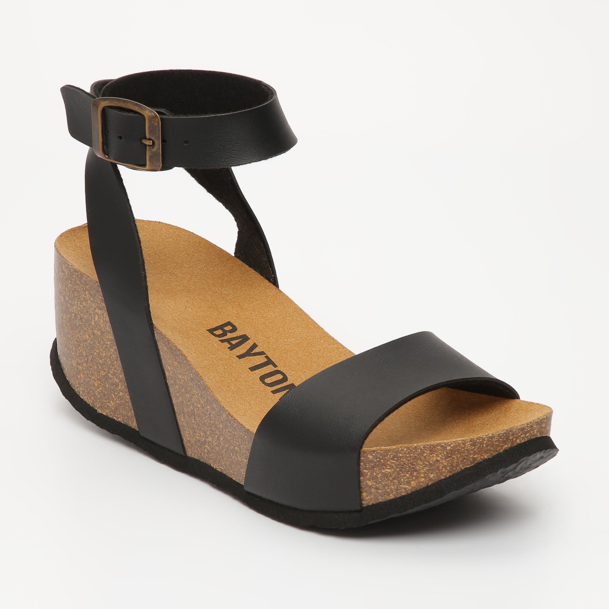 Bayton Women's Black Sol Wedge and Semi-Wedge Sandals