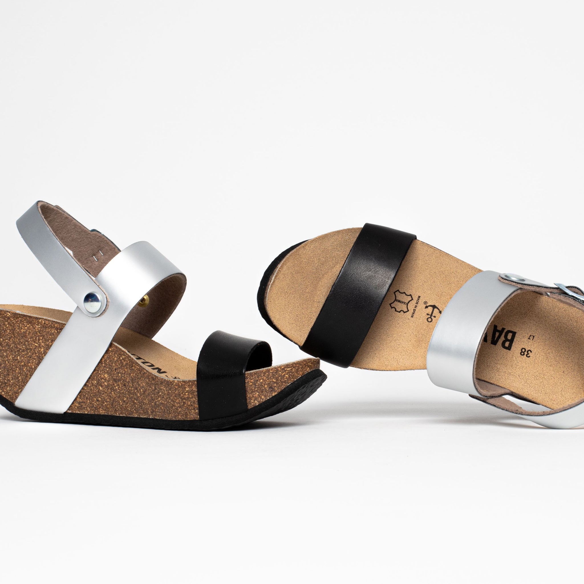 Bayton Women's Black and Silver Selene Wedge and Semi-Wedge Sandals