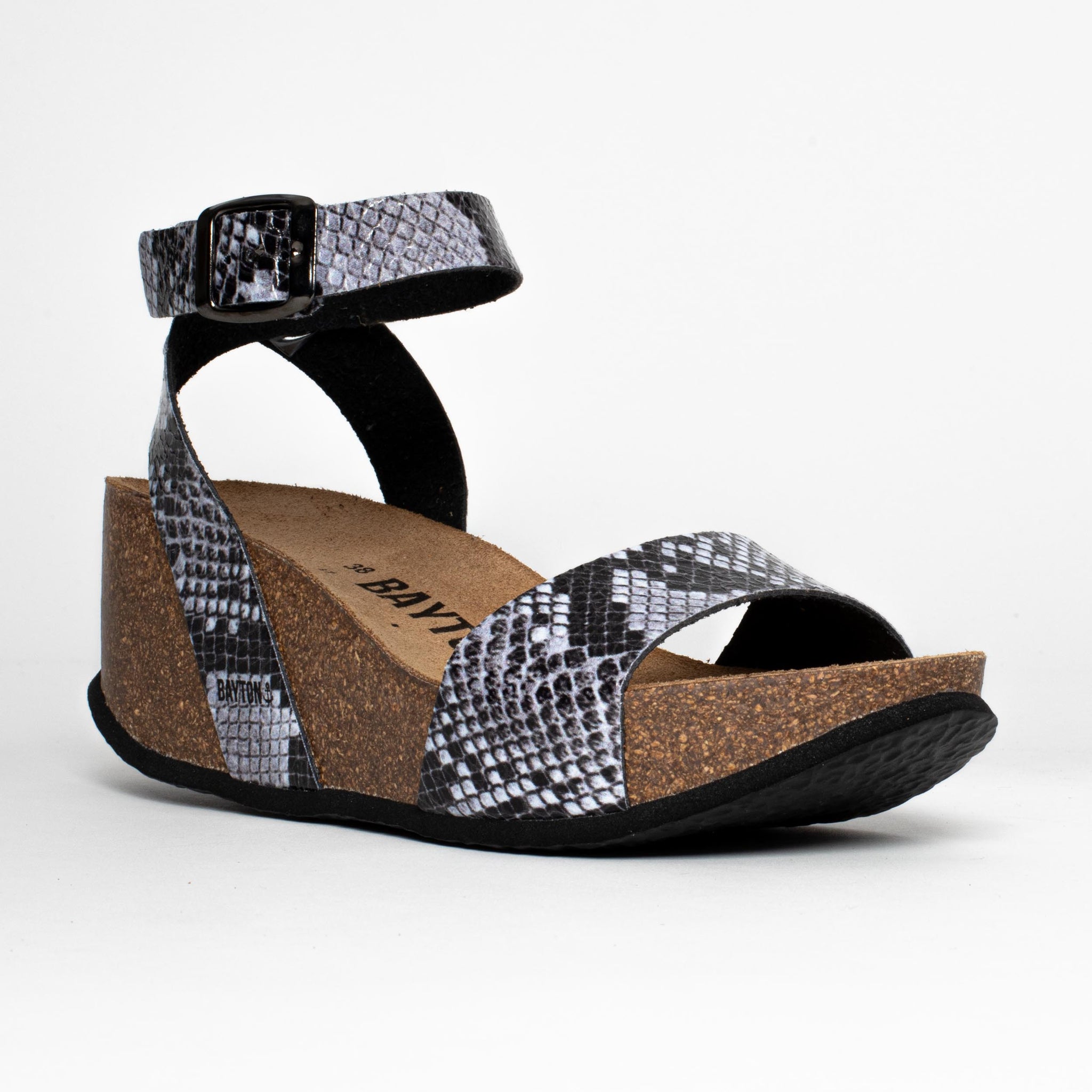Bayton Women's Grey Python Wedge and Semi-Wedge Sol Sandals