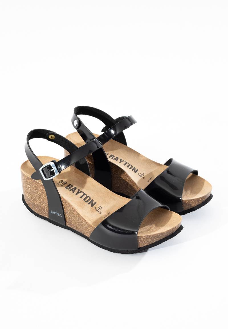 Bayton Women's Black Maya Wedge and Semi-Wedge Sandals